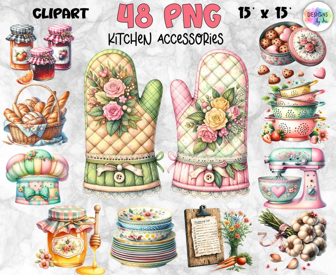 Vintage Kitchen Clipart Bundle | Retro Floral Cooking & Baking ...