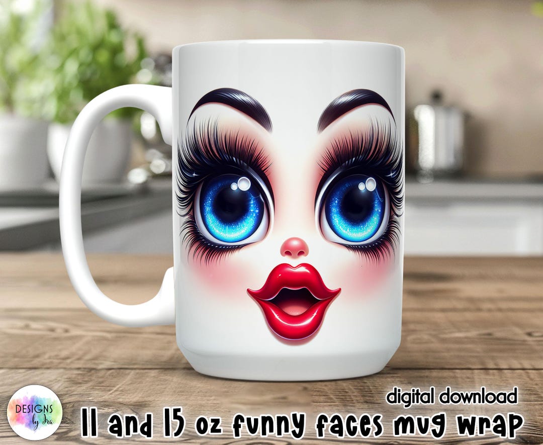 Funny Faces Mug Wrap | 3D Funny Faces Mug Design | Sarcastic Coffee Mug ...