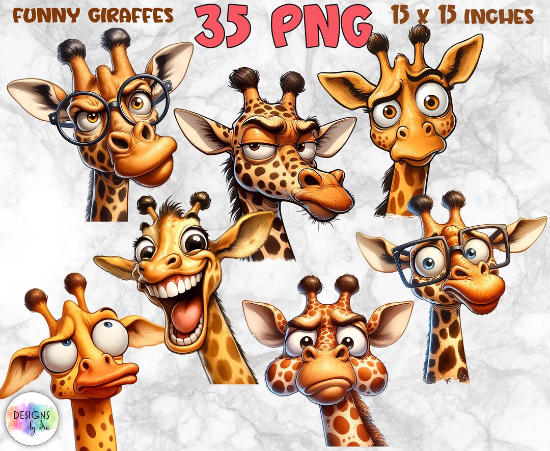 Funny Giraffes Clipart Bundle | Sarcastic Animals Clipart | Grumpy Face Bundle | Cartoon Comic ...