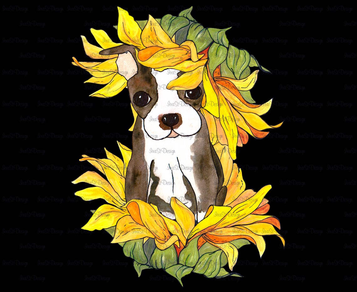 Sunflower Puppy Sublimation PNG Watercolor Sunflower Print - Etsy