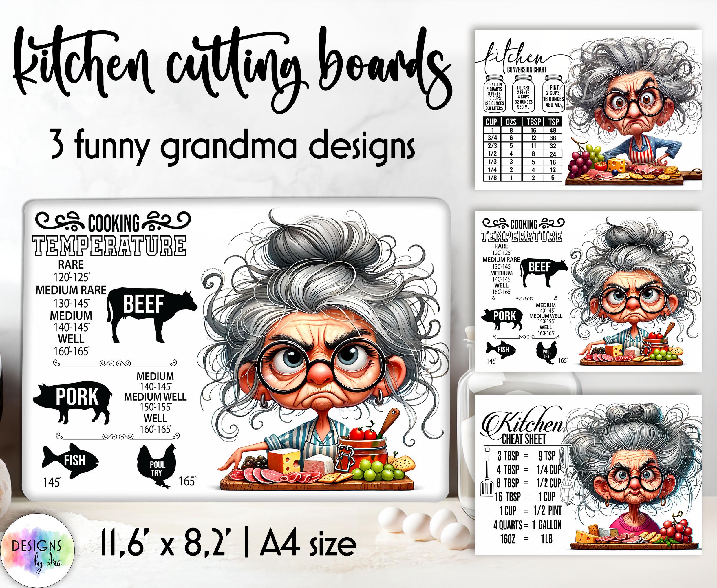 Funny Grandma Kitchen Cutting Board Designs: Measurement Charts PNG ...