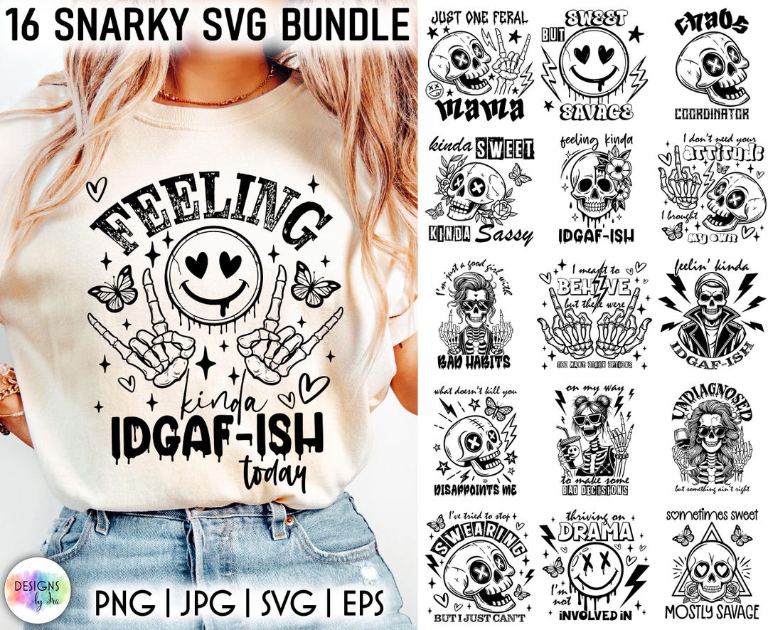 Sarcastic Snarky Skull SVG Bundle | Sarcastic Quotes SVG | Grunge Skull ...