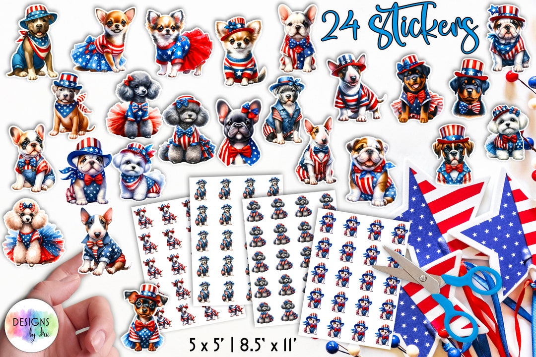 Patriotic Dogs Stickers | Cute Dogs Stickers | 4th of July Cute Puppies ...
