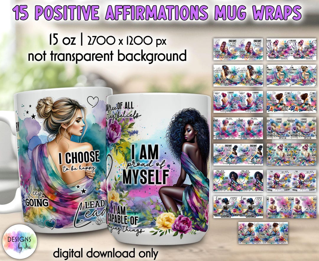 Positive Affirmations Mug Wraps PNG Bundle | Inspirational Women Quotes ...