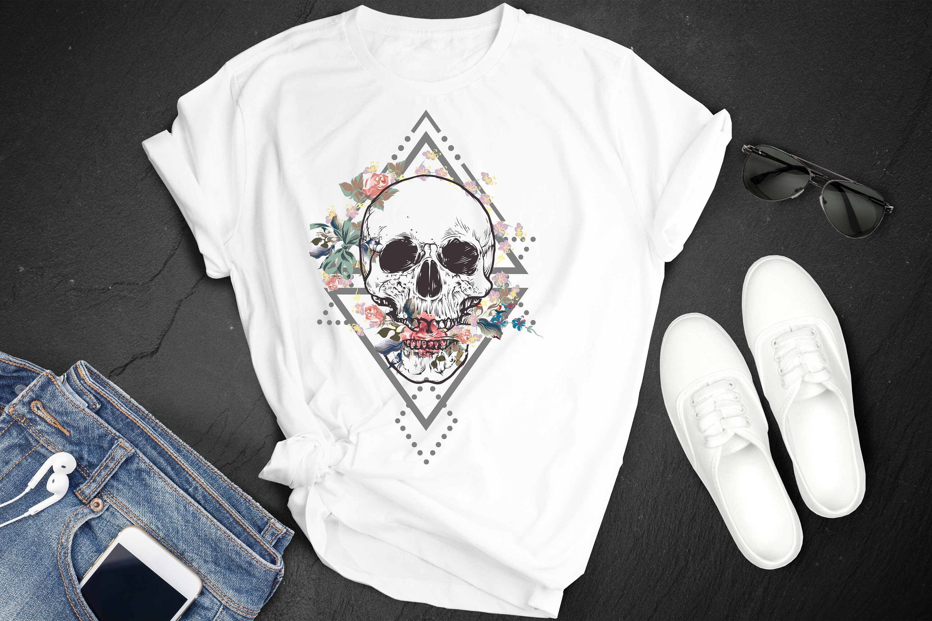 Boho Human Skull T Shirt Unisex Skull Floral Tee Halloween Etsy