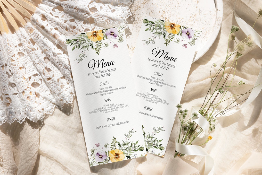 Bridal Shower Menu Card Template| Menu Card | Boho Bridal Shower ...