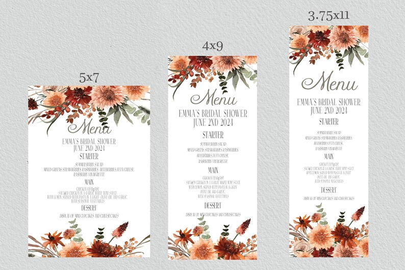 Wedding Menu Card Template| Wedding Menu Card | Fall Menu Template ...