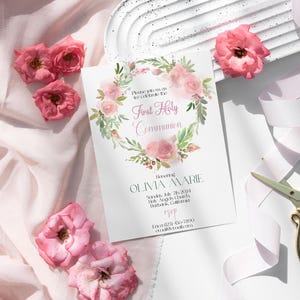 Spring First Communion Invitation Template| Floral First Communion ...