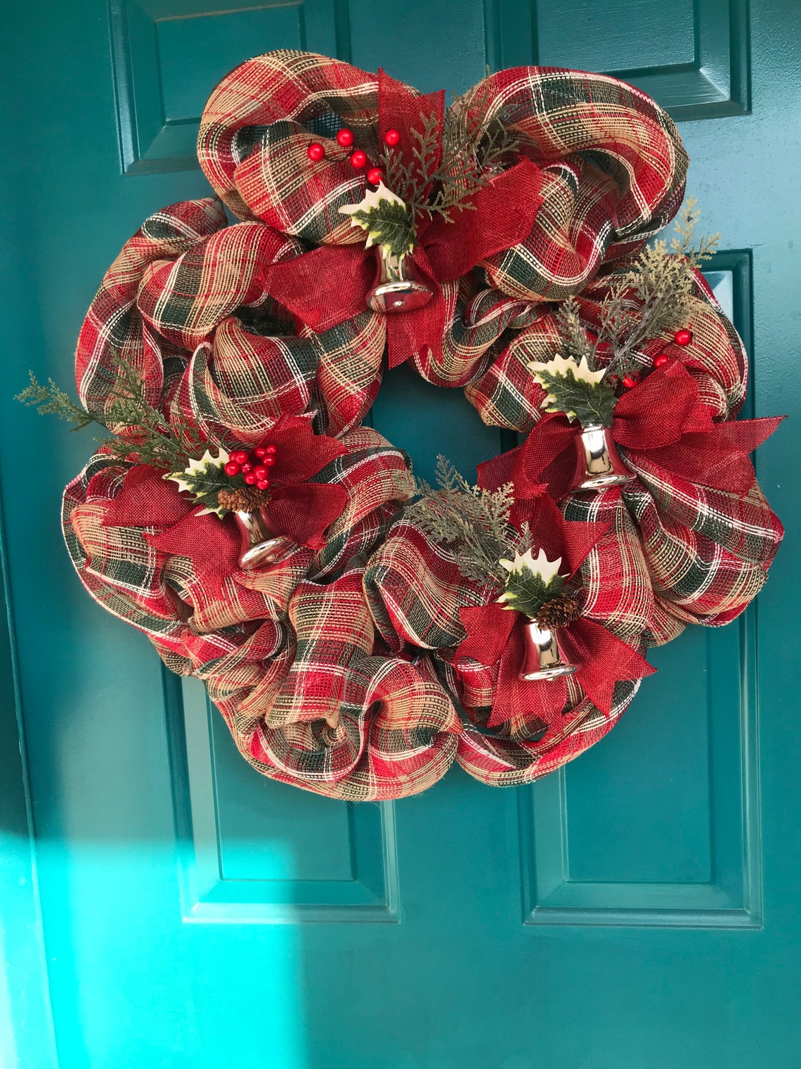 Holiday Plaid Deco Mesh Wreath | Etsy