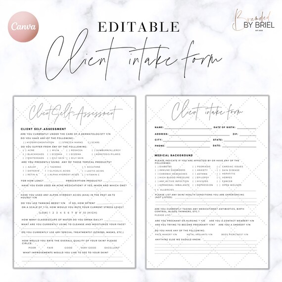 EDITABLE Client Intake Form and Client Self-assessment for | Etsy UK