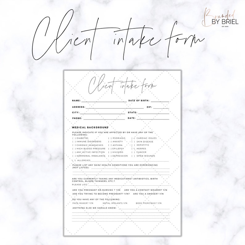 Simple Client Intake Form and Client Self-assessment for Estheticians PRINTABLE & DOWNLOADABLE ...