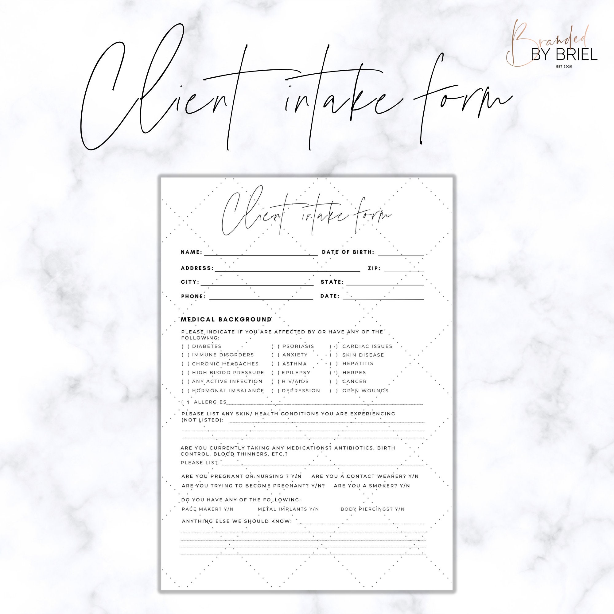Simple Client Intake Form and Client Self-assessment for Estheticians ...