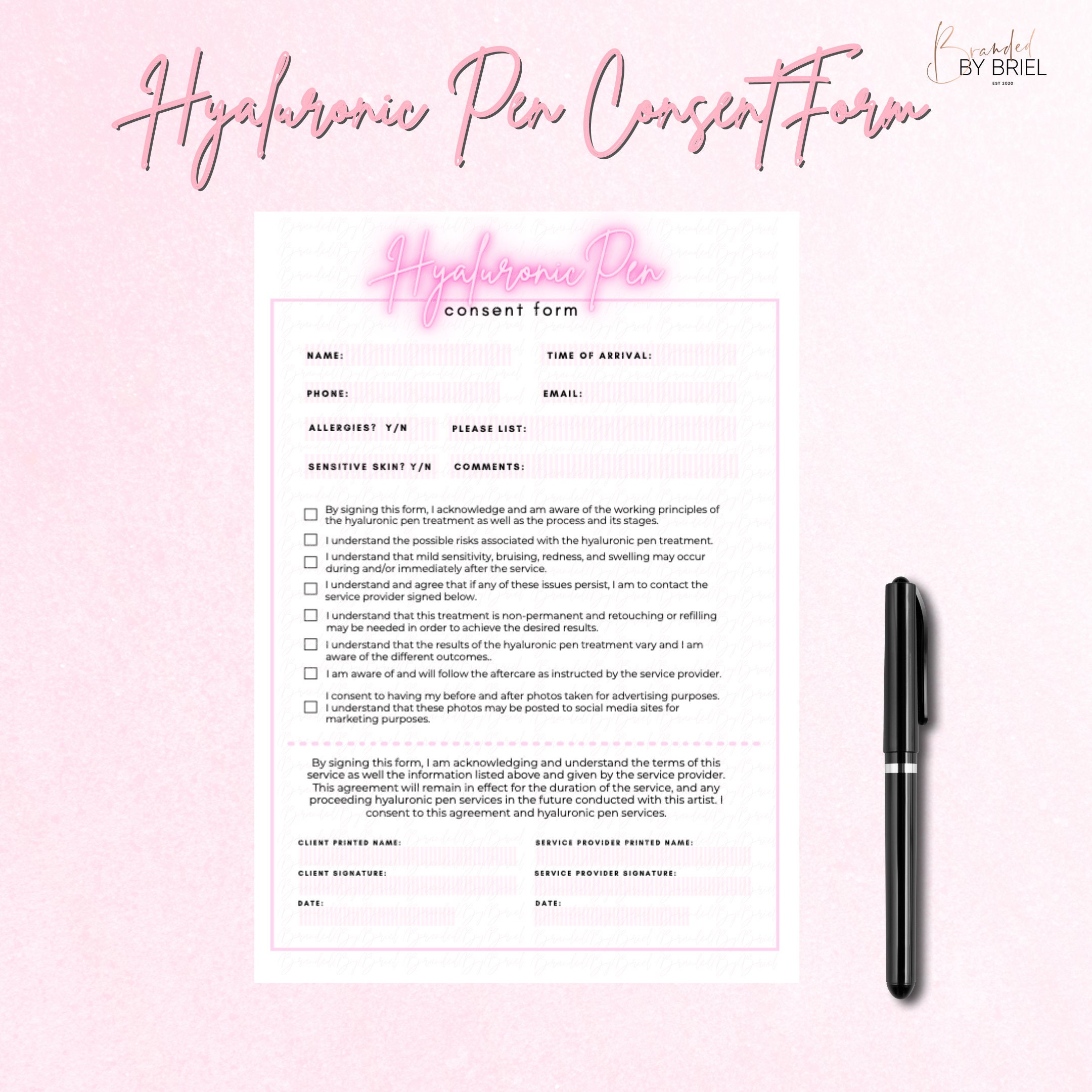Hyaluronic Pen Consent Form PRINTABLE & DOWNLOADABLE! - Etsy