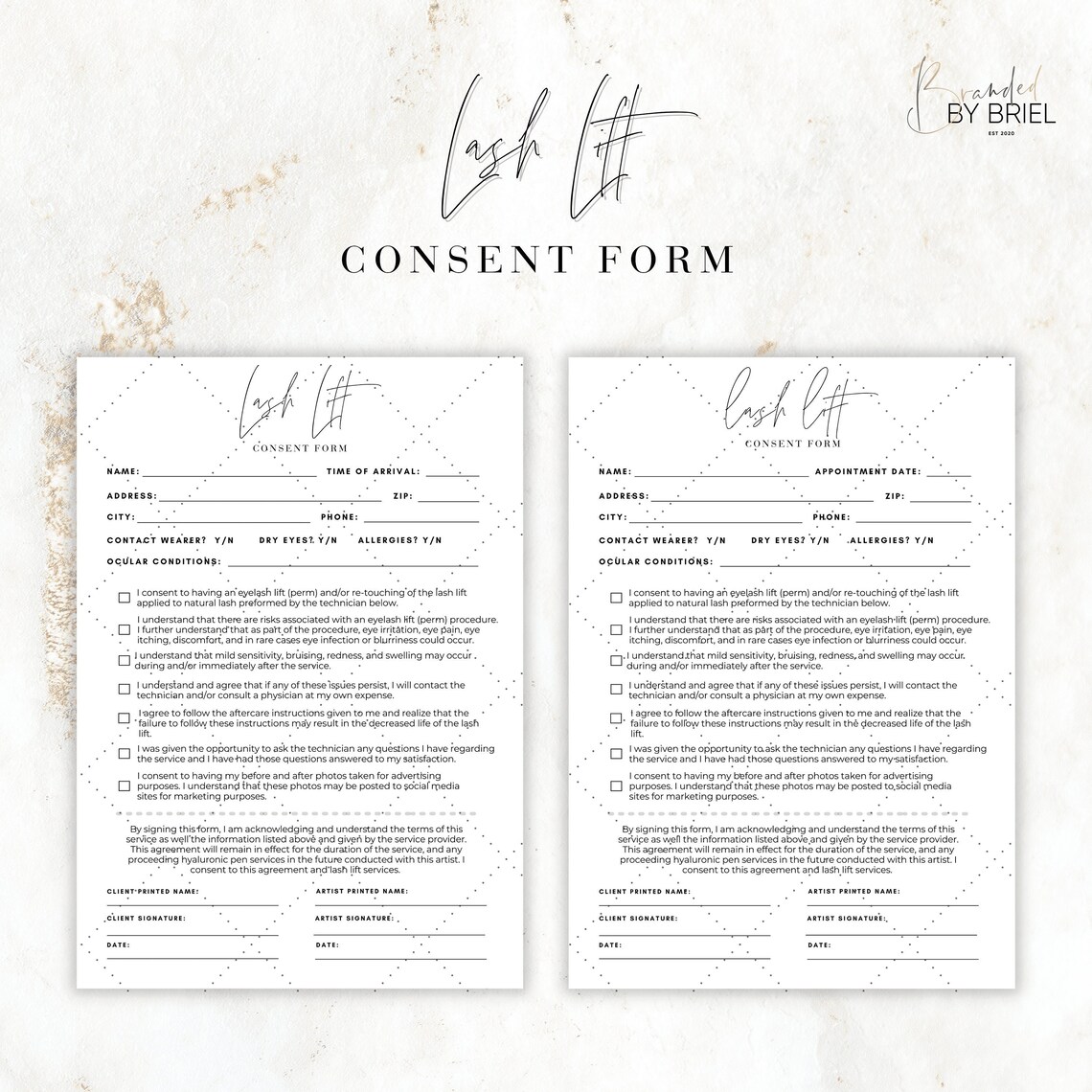 Simple Eyelash Lift Consent Form PRINTABLE & DOWNLOADABLE - Etsy