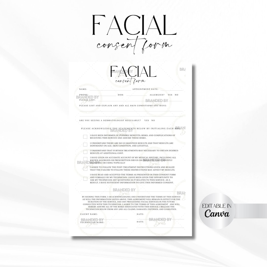 EDITABLE Facial Consent Form - Etsy