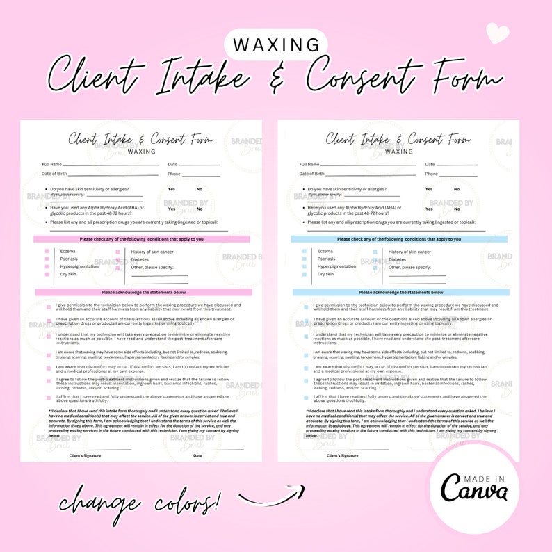 Editable Waxing Client Intake and Consent Form - Etsy