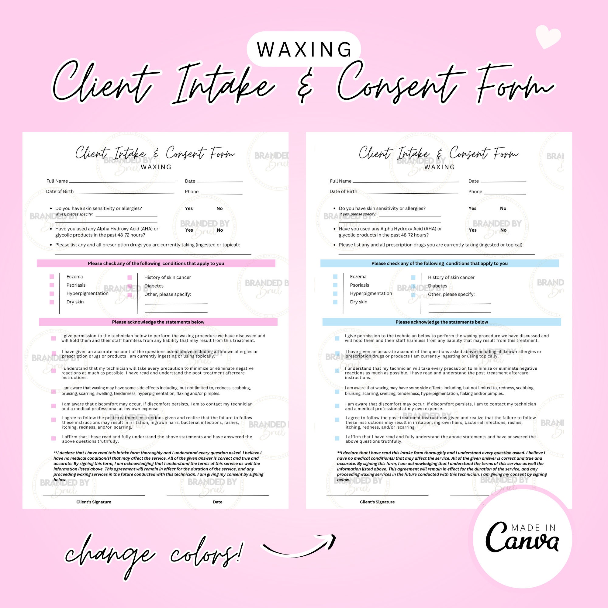 Editable Waxing Client Intake and Consent Form - Etsy