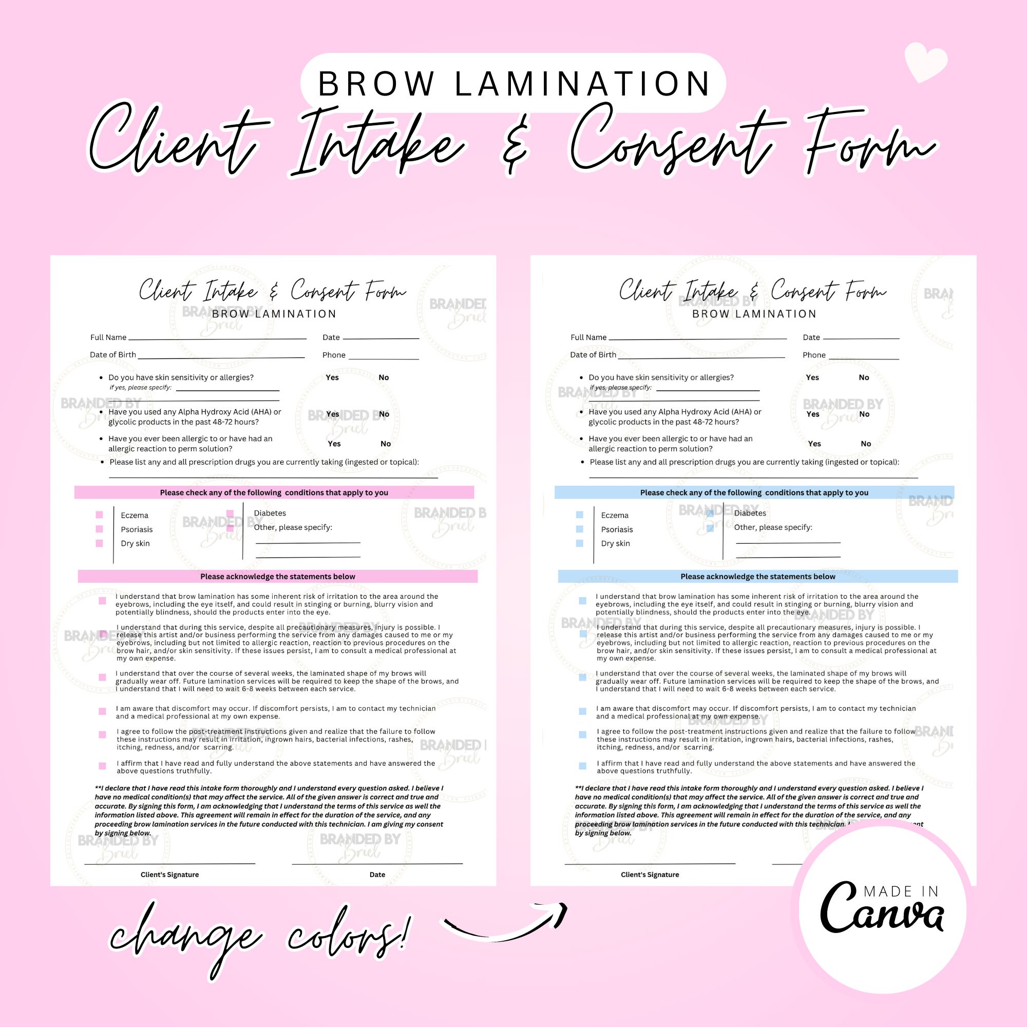 EDITABLE Brow Lamination Client Intake and Consent Form - Etsy