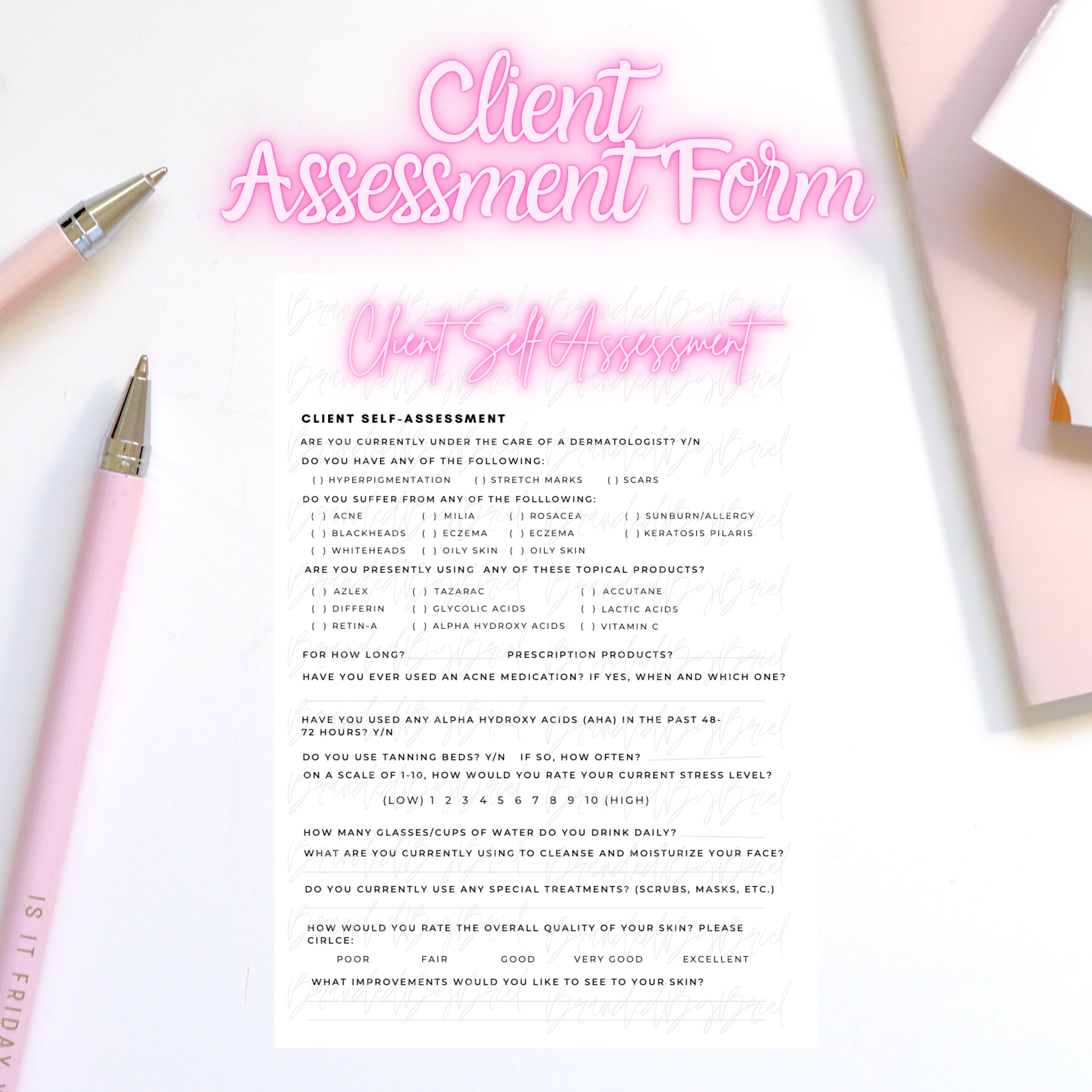 Client Intake Form and Client Self-assessment for Estheticians PRINTABLE & DOWNLOADABLE - Etsy