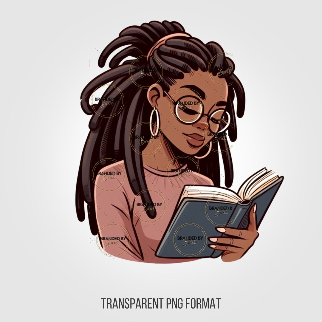 African American Black Girl With Locs Dreadlocks Reading Bookworm ...