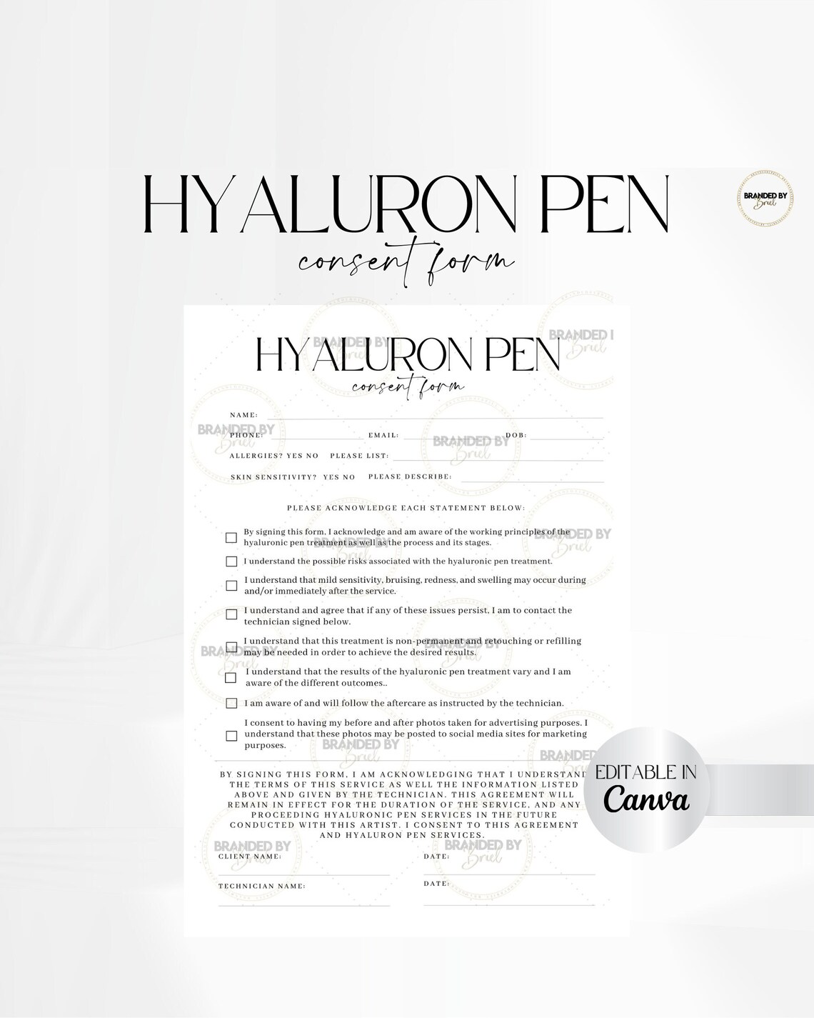 Editable Hyaluron Pen Consent Form With Info Page - Etsy