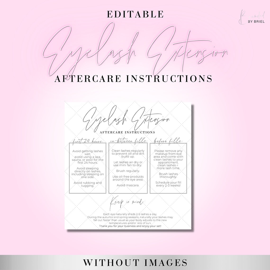 Editable Eyelash Extensions Aftercare Instructions - Etsy