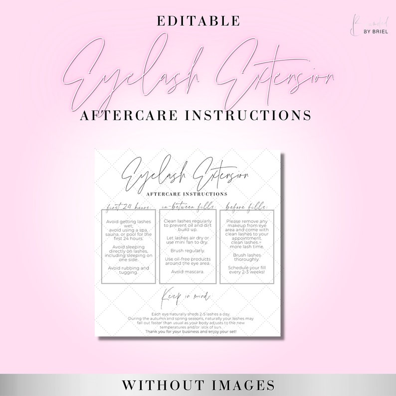 Editable Eyelash Extensions Aftercare Instructions - Etsy