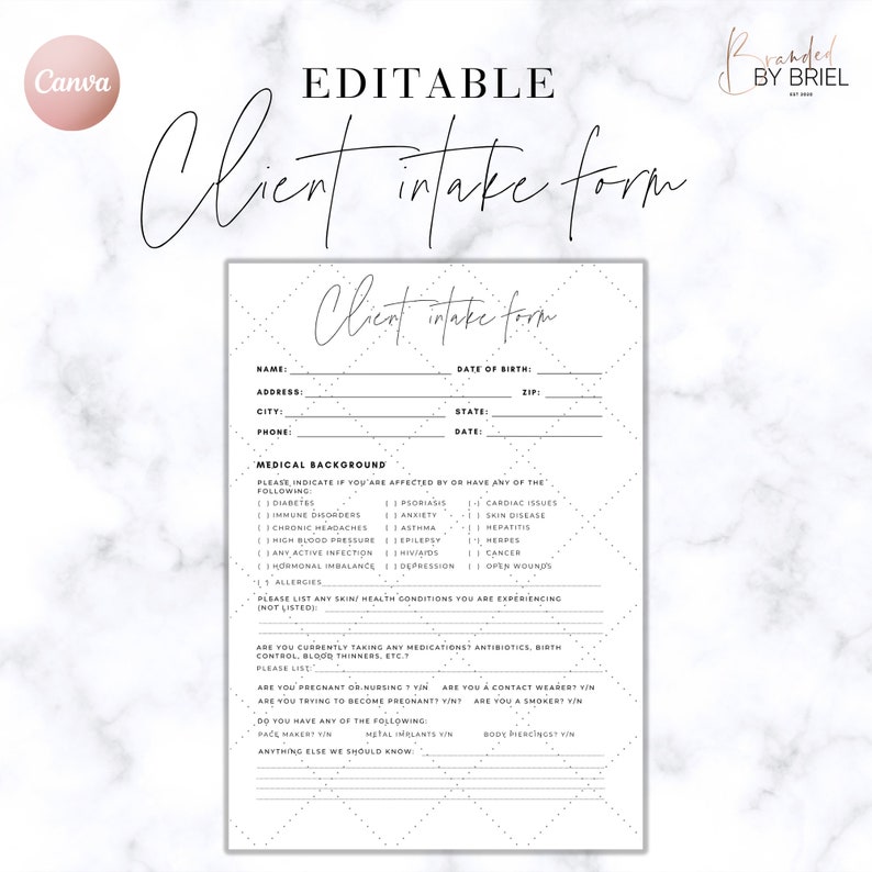 EDITABLE Client Intake Form and Client Self-assessment for Estheticians - Etsy