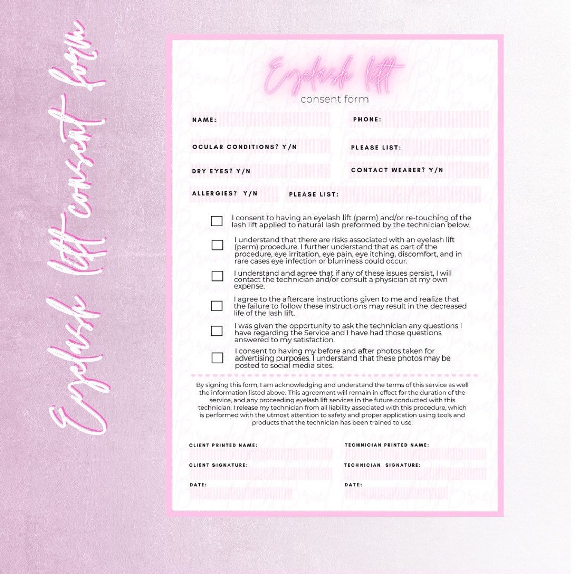Eyelash Lift Consent Form PRINTABLE & DOWNLOADABLE! - Etsy Canada