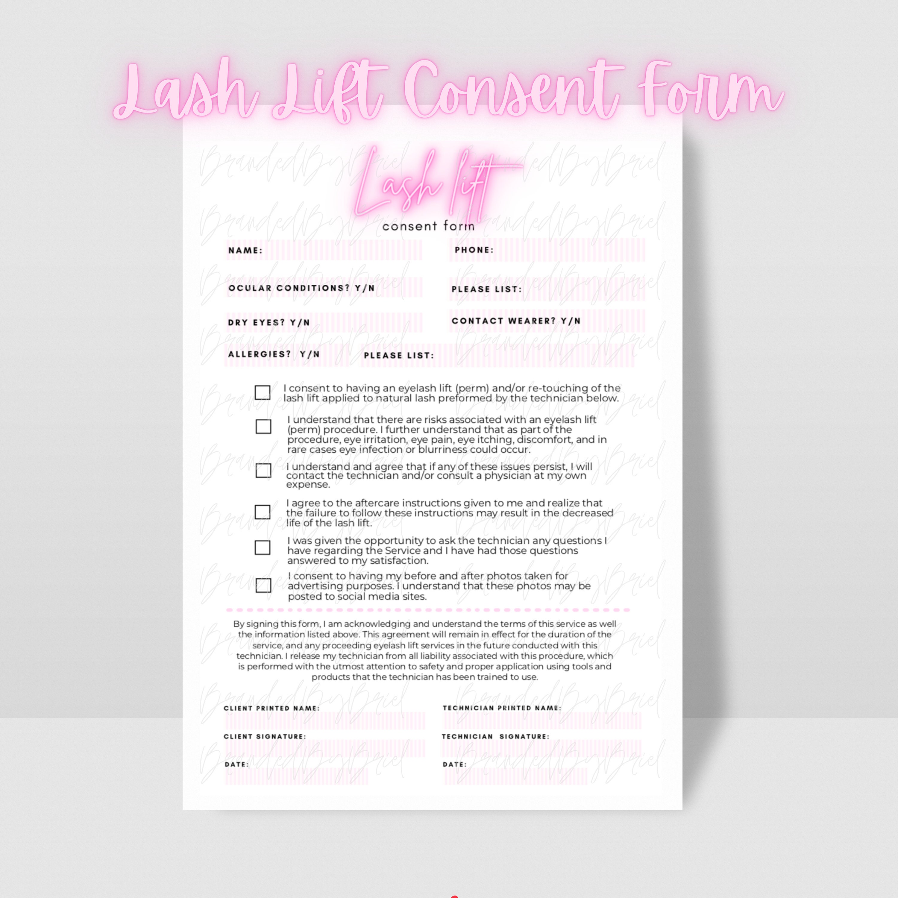 Lash Lift, Lash Tint, Lash Extension Consent Forms With COVID Liability ...