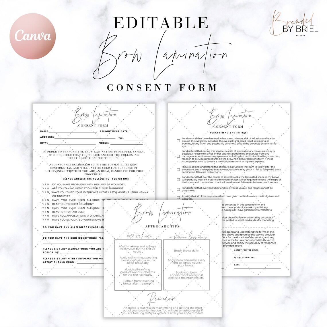EDITABLE Brow Lamination Consent Form - Etsy