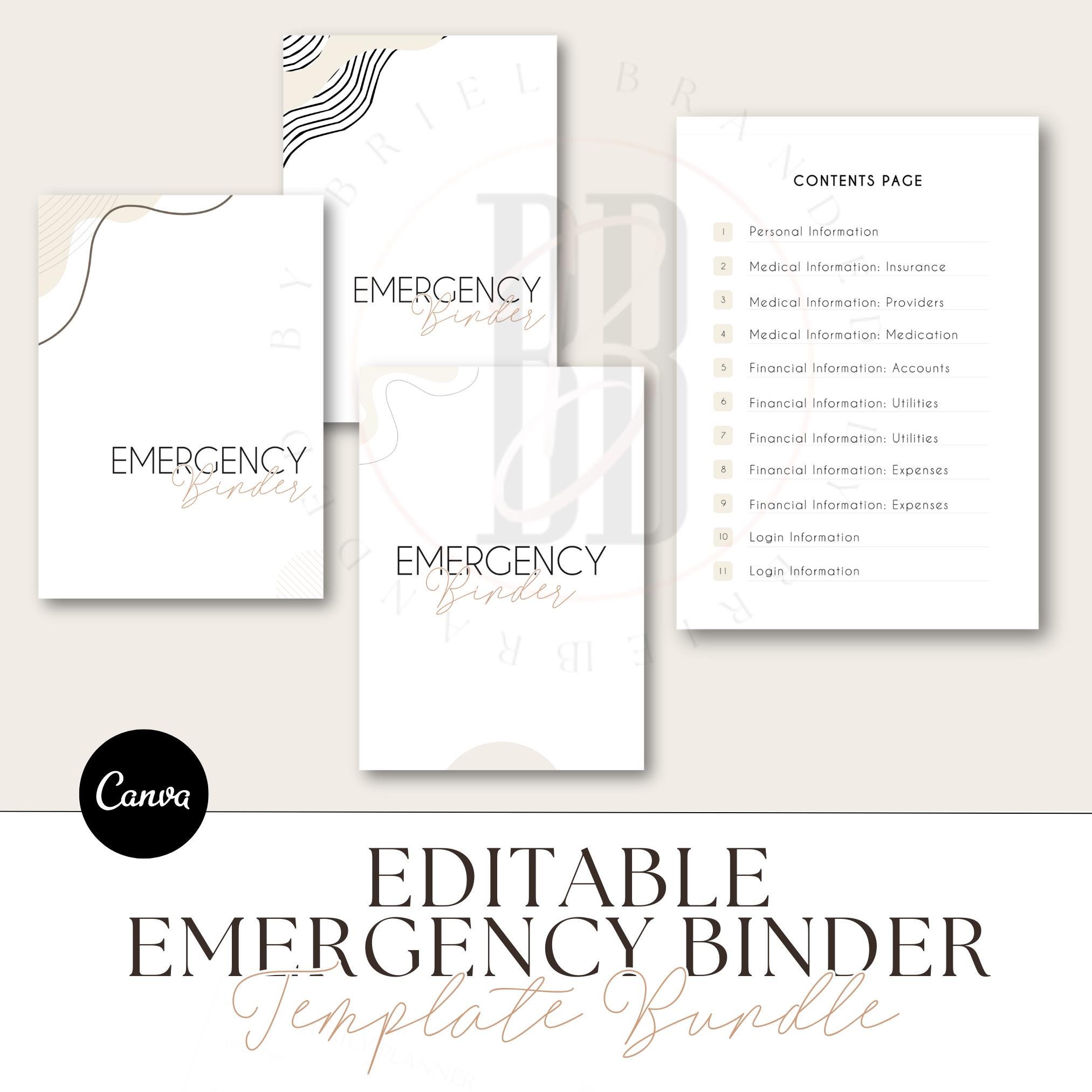 Editable Emergency Binder Template - Etsy