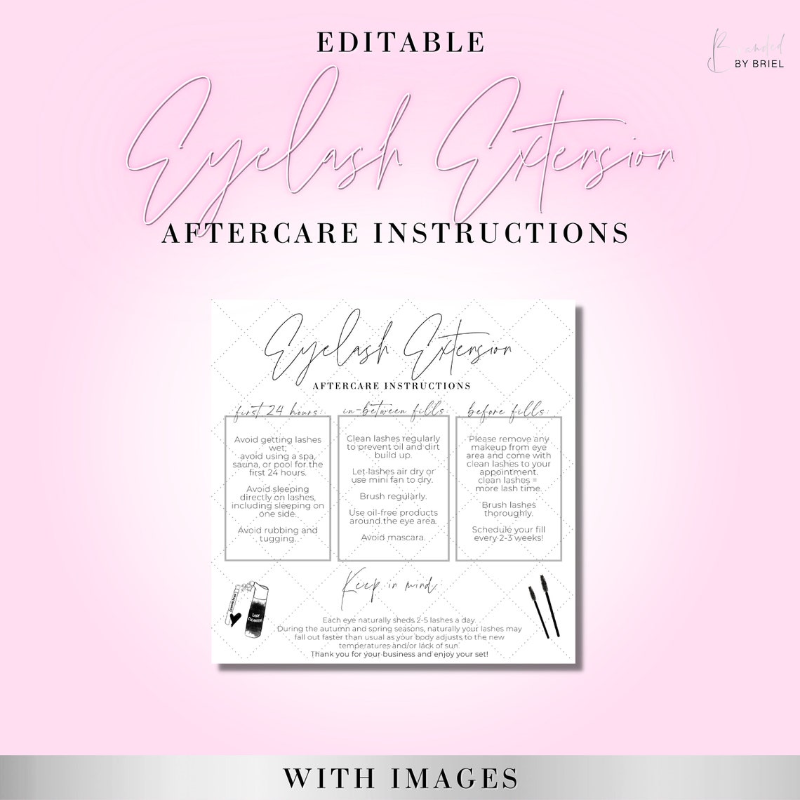 Editable Eyelash Extensions Aftercare Instructions - Etsy
