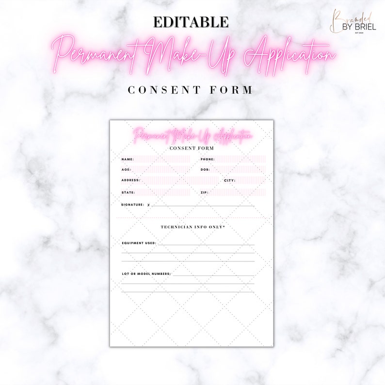 Editable Pink Permanent Makeup Consent Form - Etsy