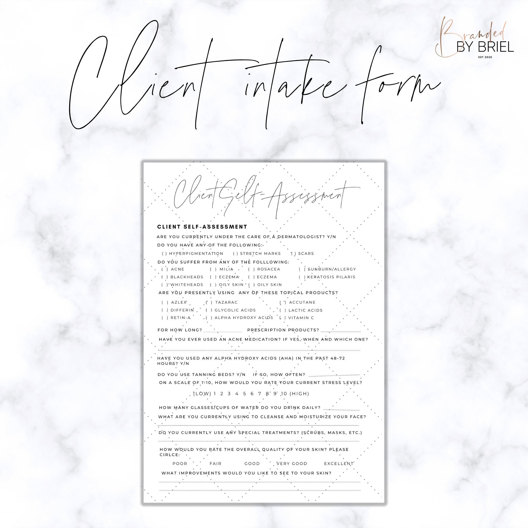 Simple Client Intake Form and Client Self-assessment for Estheticians ...