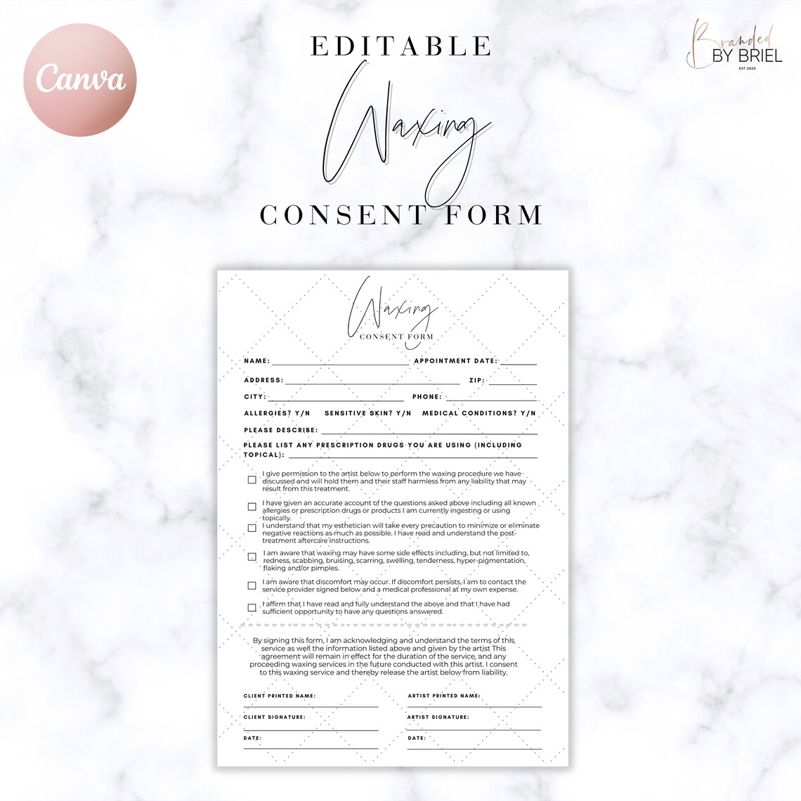EDITABLE Waxing Consent Form - Etsy
