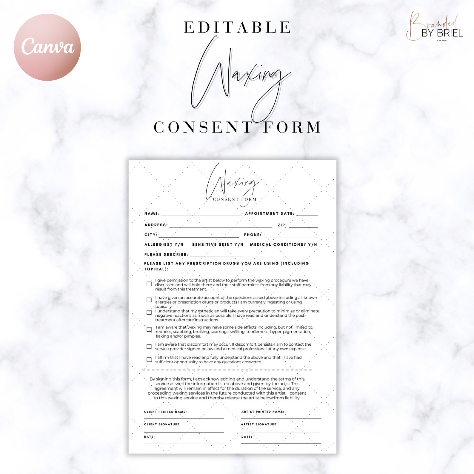 EDITABLE Waxing Consent Form - Etsy