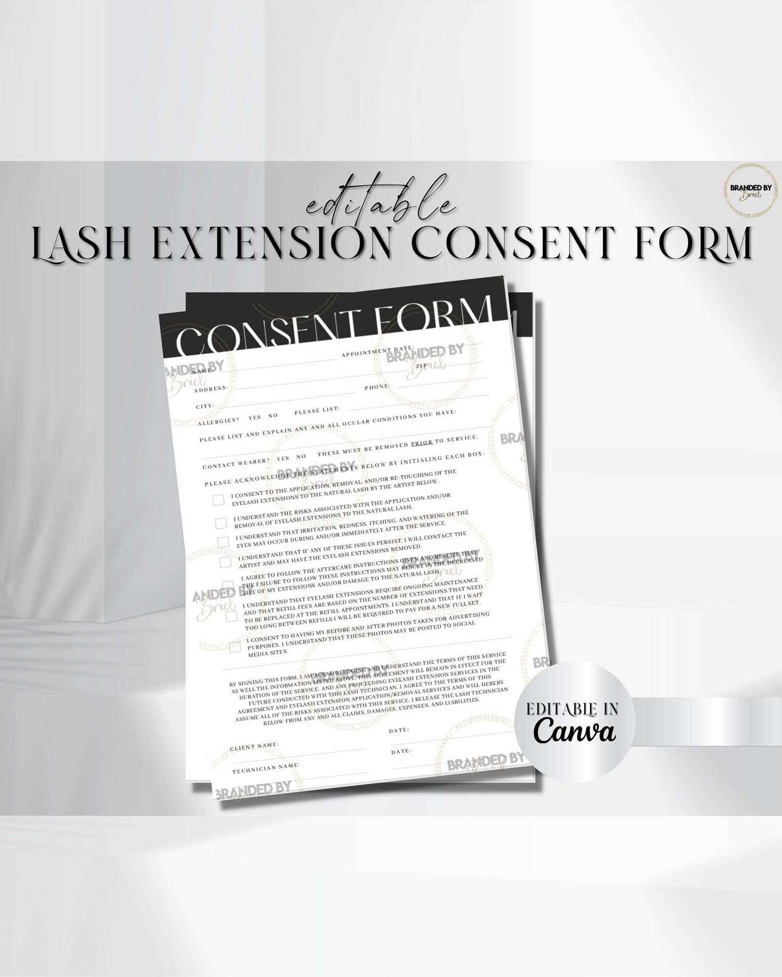 Editable Modern Black Eyelash Extensions Consent Form Template - Etsy