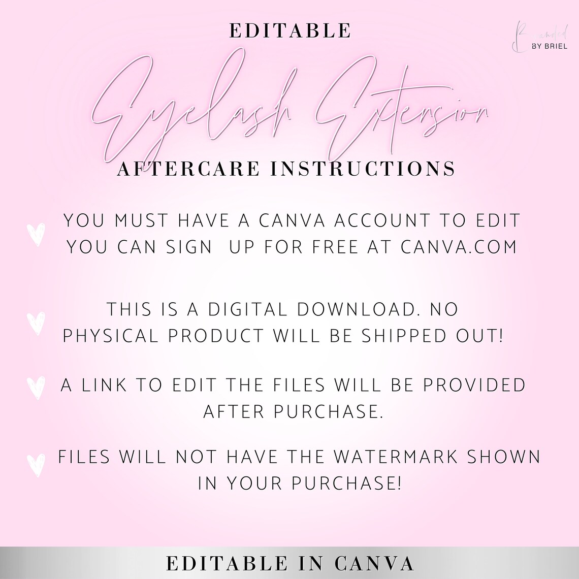 Editable Eyelash Extensions Aftercare Instructions - Etsy