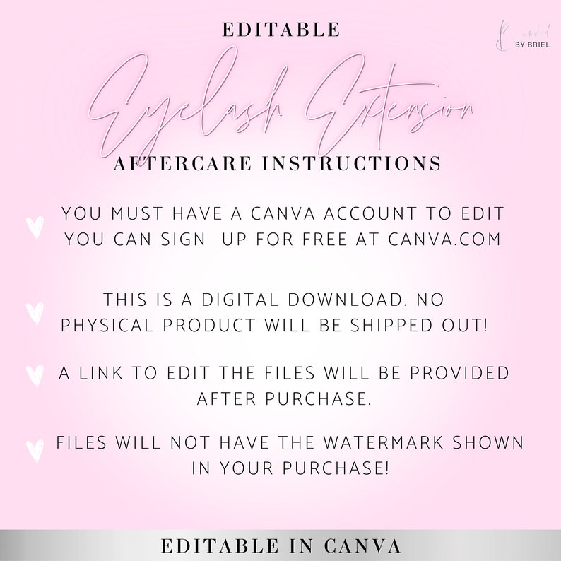 Editable Eyelash Extensions Aftercare Instructions - Etsy
