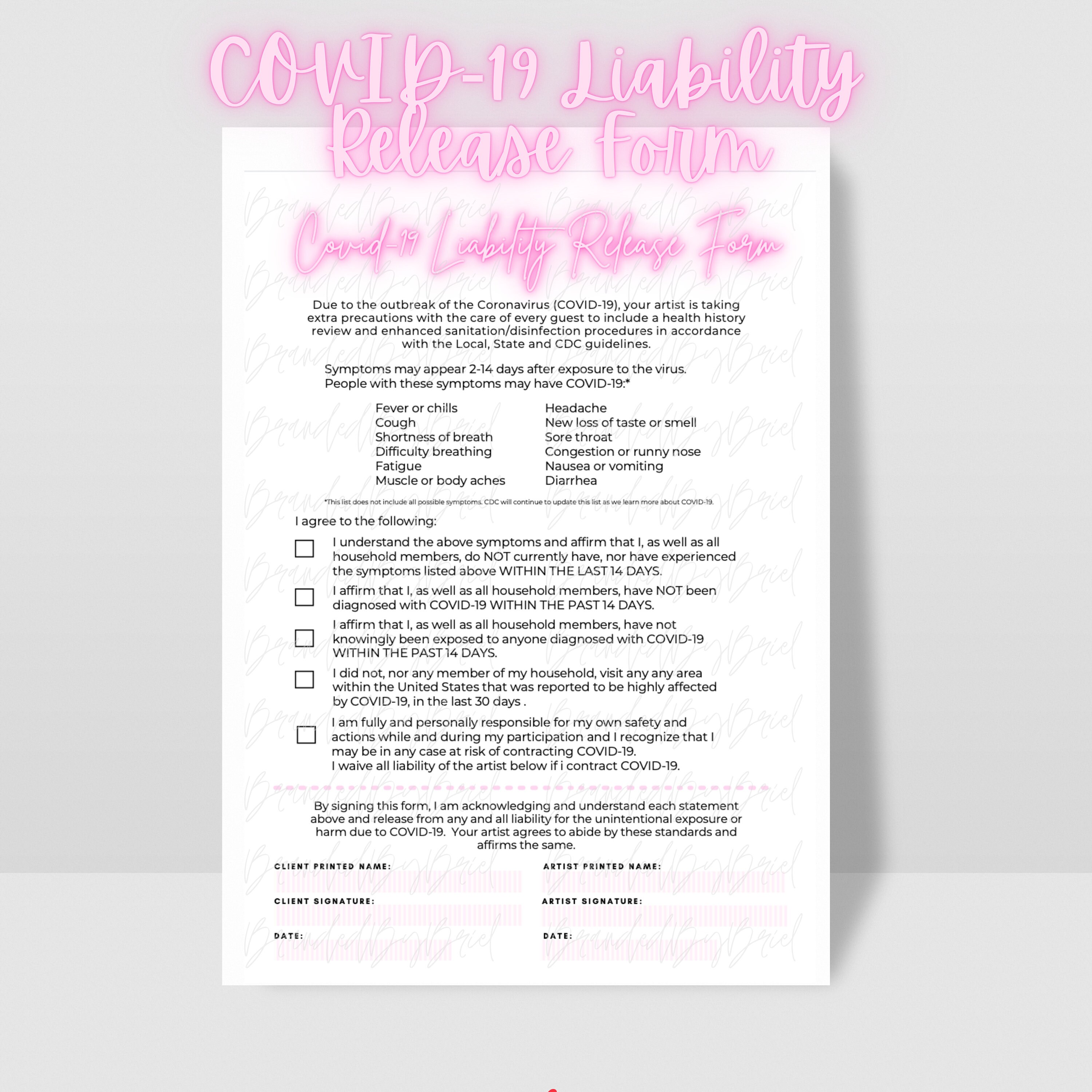 Lash Lift, Lash Tint, Lash Extension Consent Forms With COVID Liability ...
