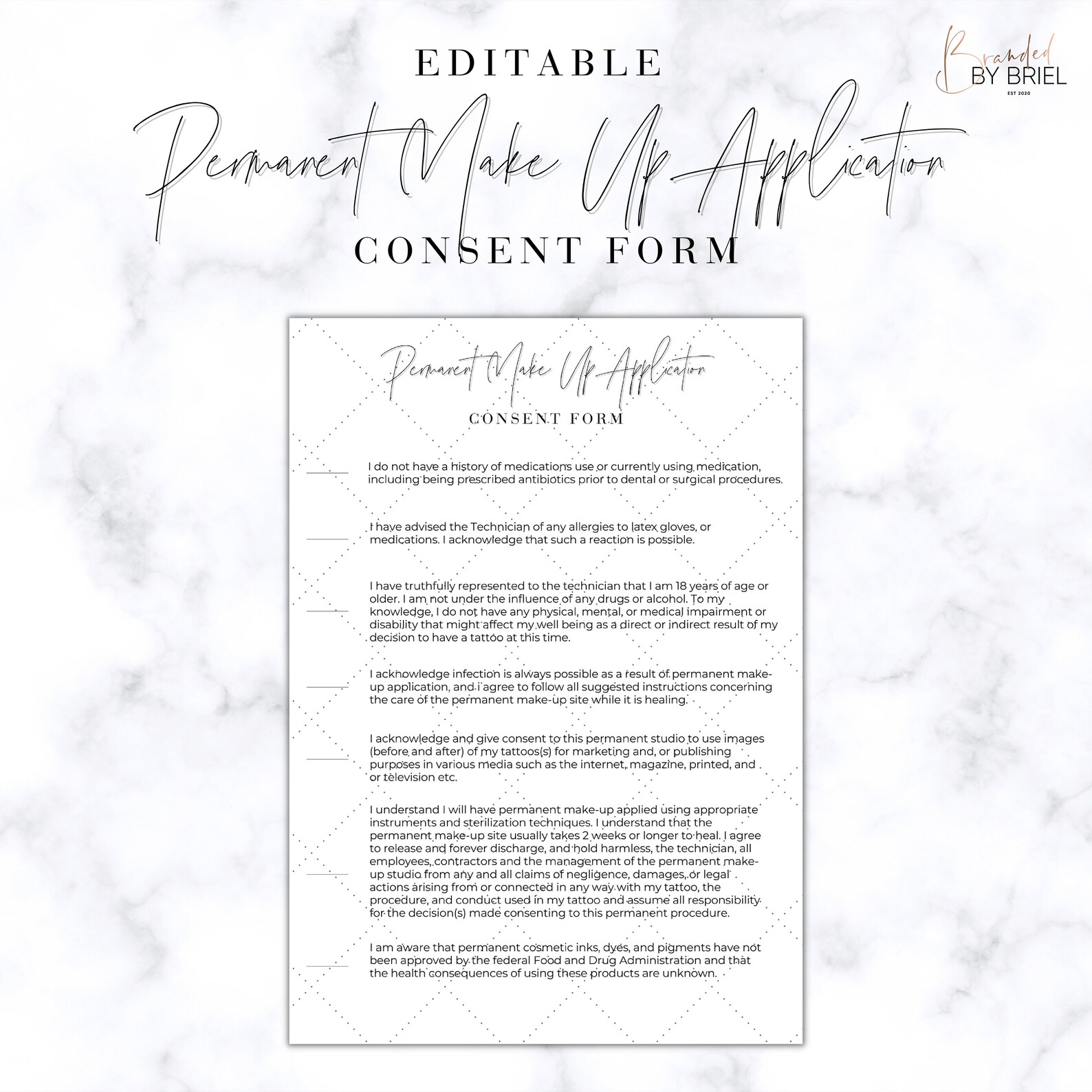 Editable Simple Permanent Makeup Consent Form - Etsy