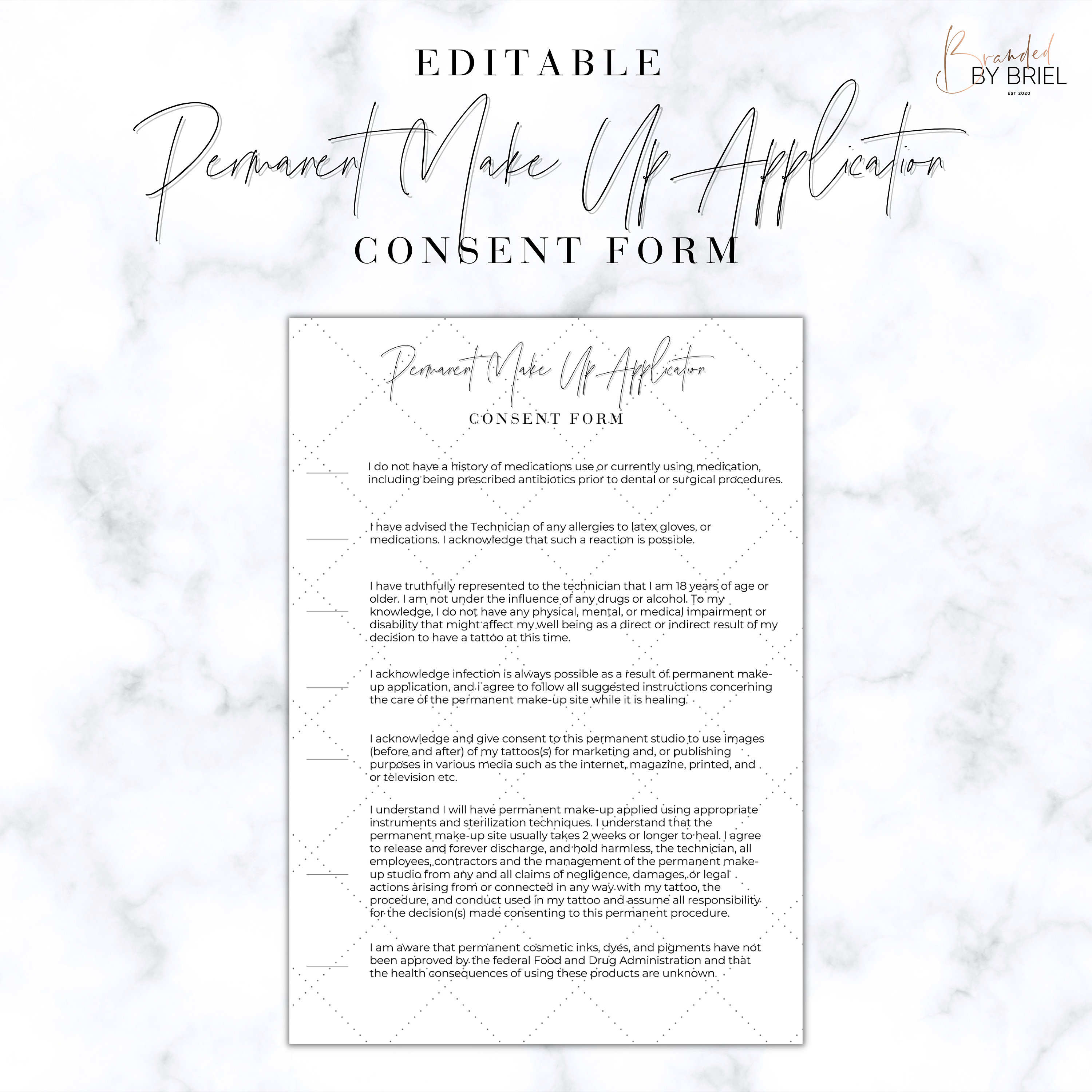 Editable Simple Permanent Makeup Consent Form - Etsy
