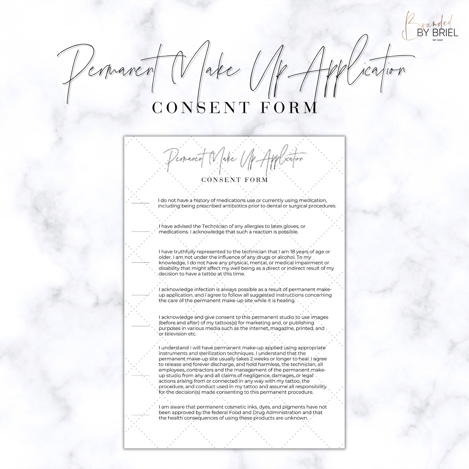 Simple Permanent Makeup Consent Form - Etsy