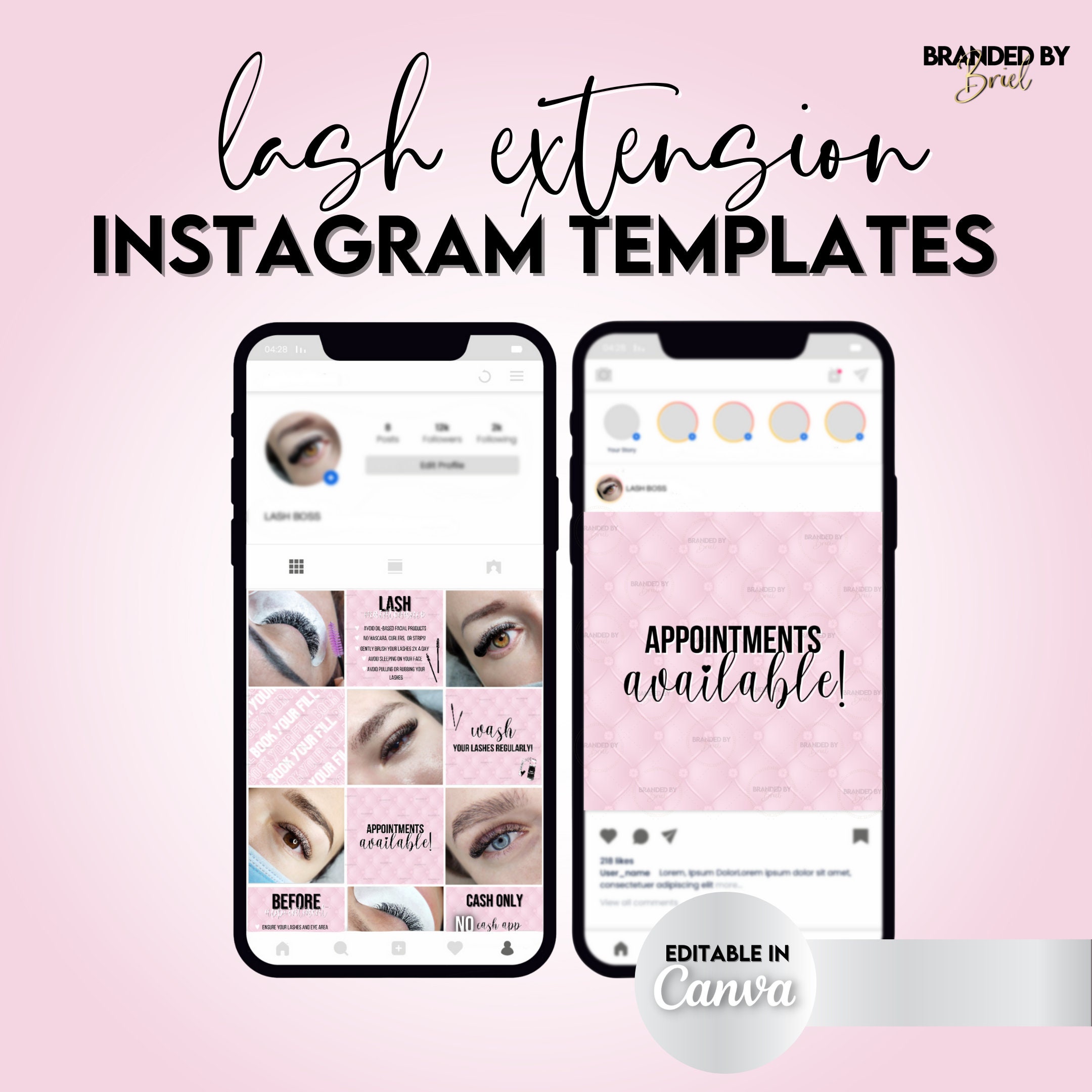 Editable Pink Instagram Lash Templates - Etsy