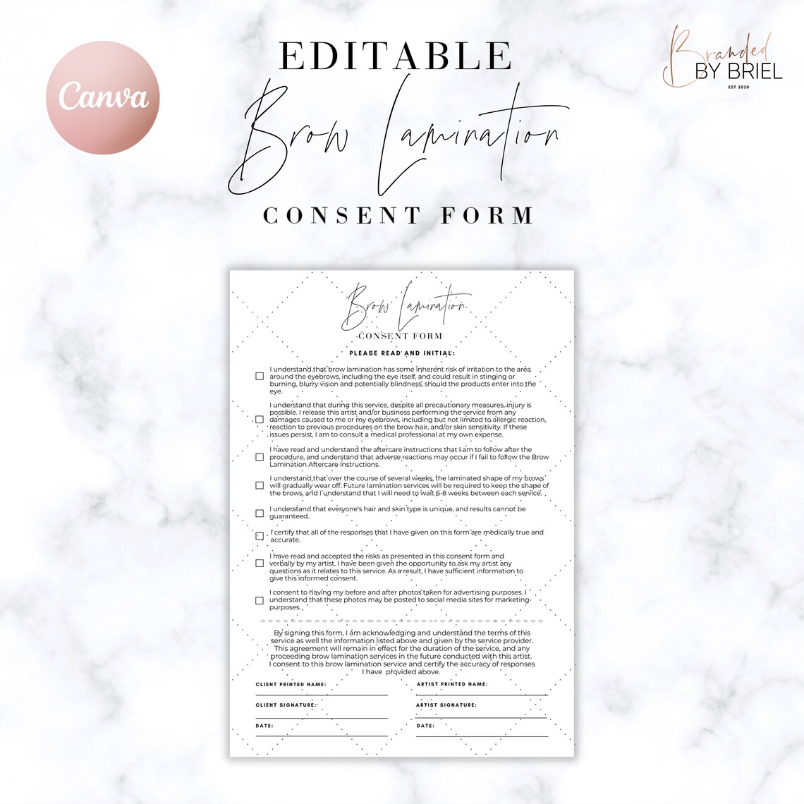EDITABLE Brow Lamination Consent Form - Etsy