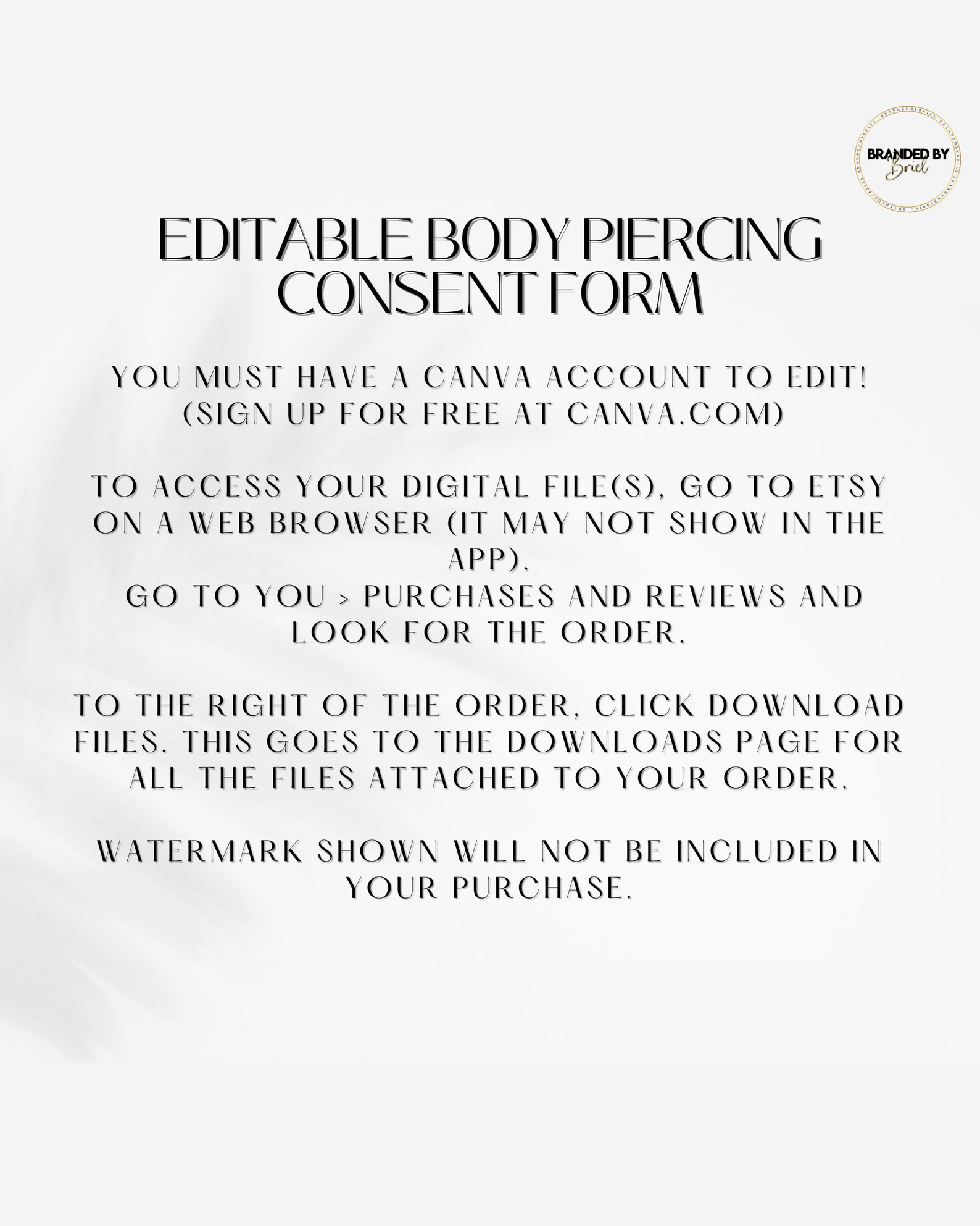 Editable Body Piercing Consent Form Template - Etsy