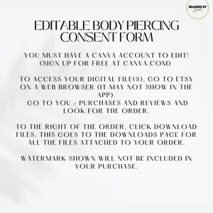 Editable Body Piercing Consent Form Template - Etsy