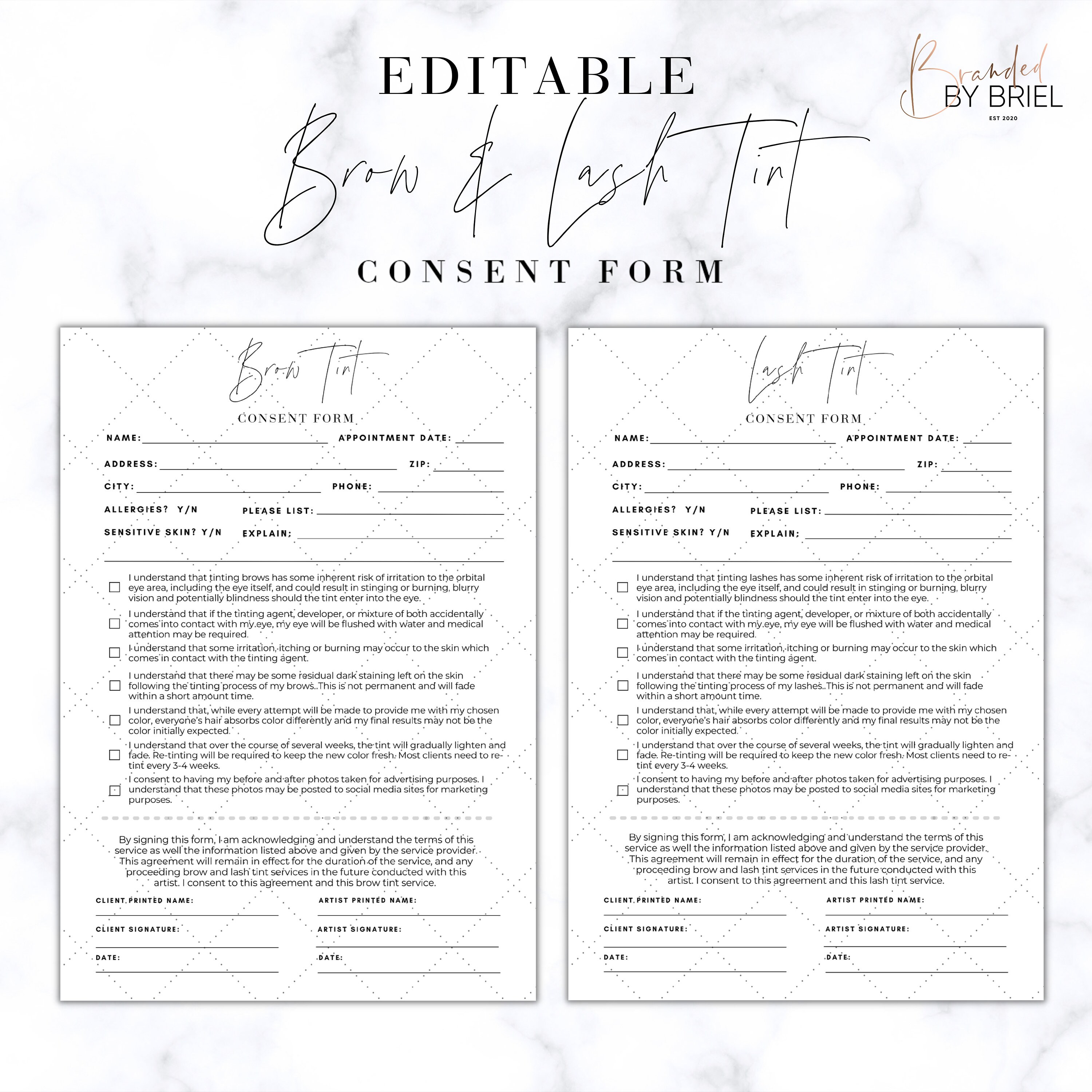 Editable Brow and Lash Tint Consent Form - Etsy