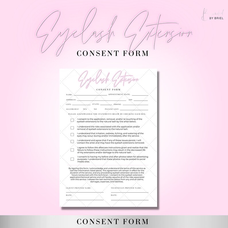 PINK Eyelash Extensions Consent Form PRINTABLE & DOWNLOADABLE - Etsy